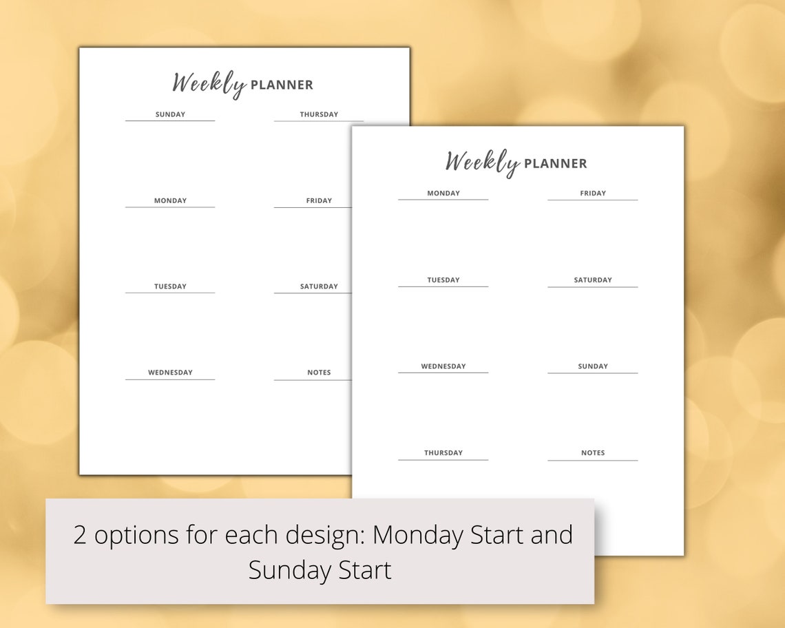 Weekly Planner Portrait Printable Blank Undated Weekly - Etsy