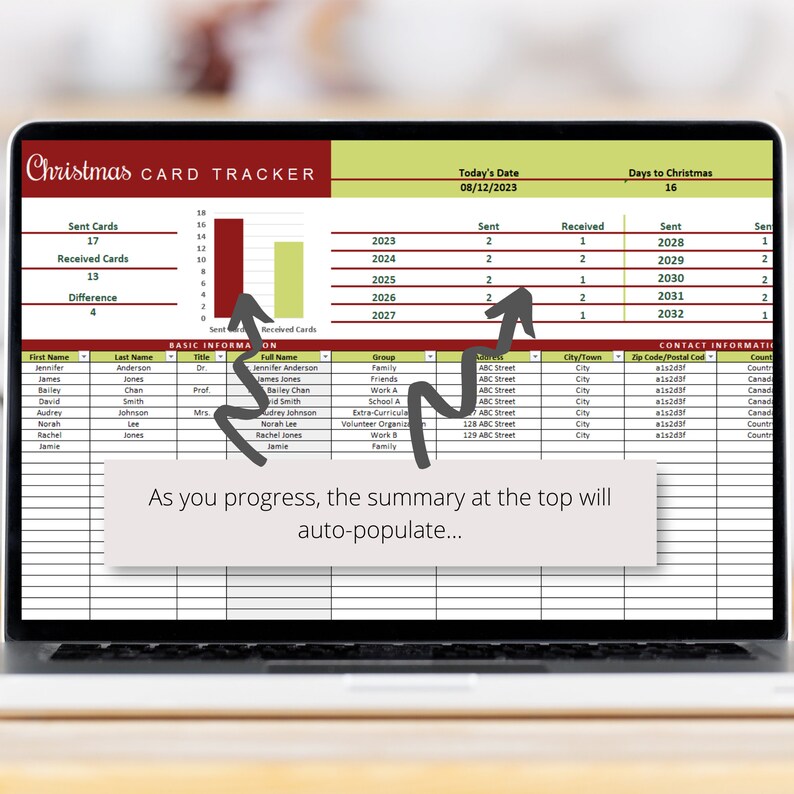Christmas Card Tracker Excel Spreadsheet Template, Xmas Card Address ...