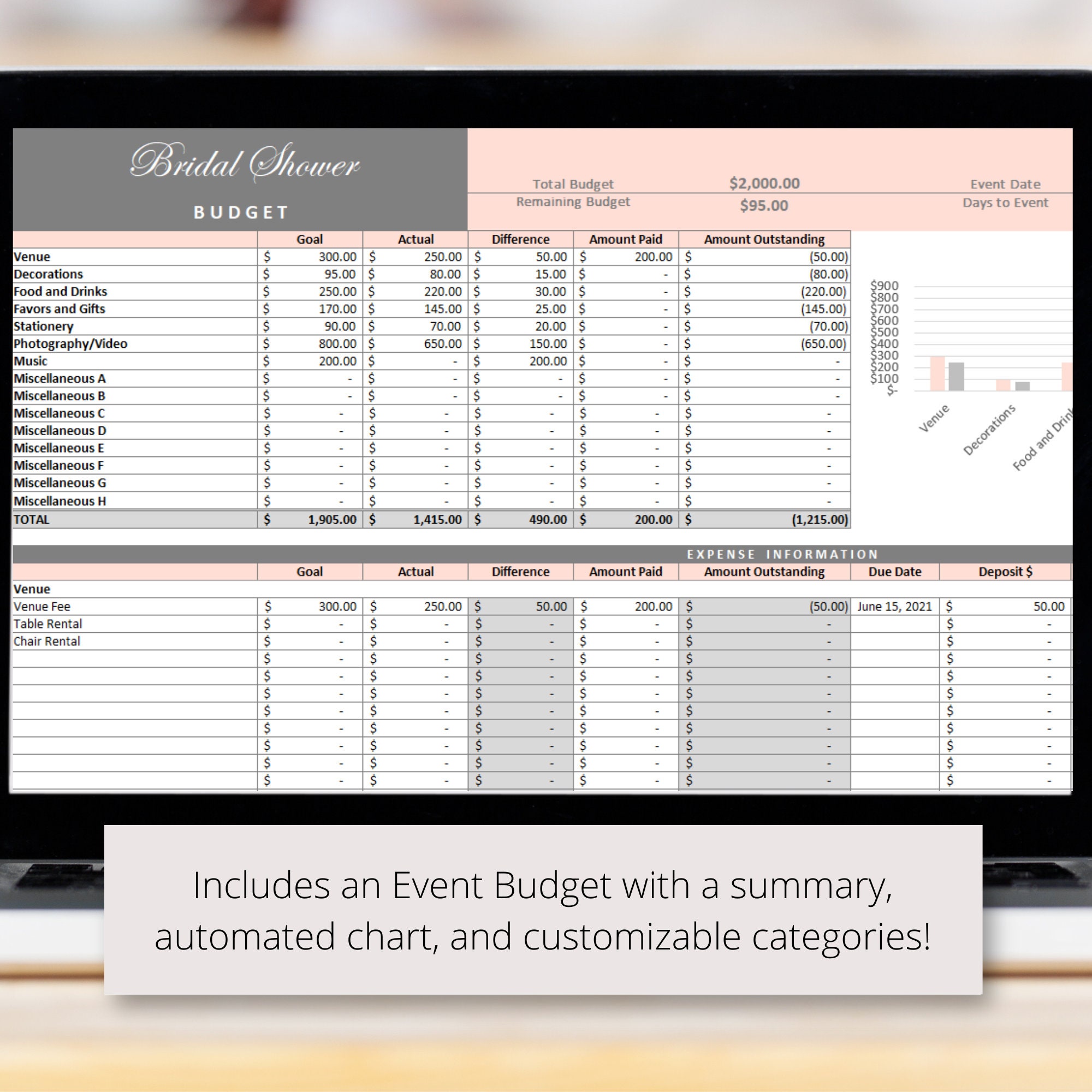 Bridal Shower Planner Excel Spreadsheet Template, Bridal Shower Party ...