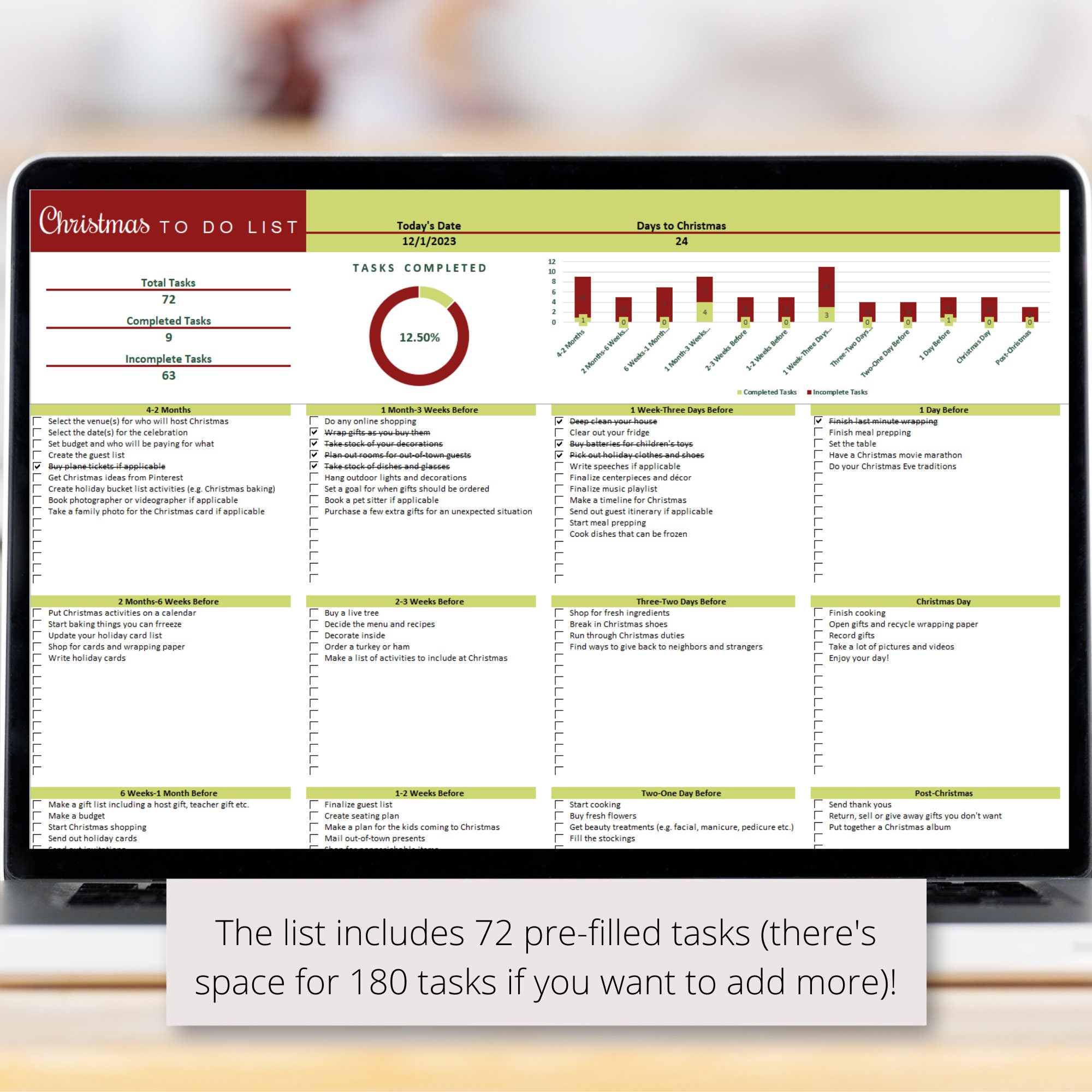 Christmas to Do List Excel Spreadsheet Template, Holiday To-do List for ...