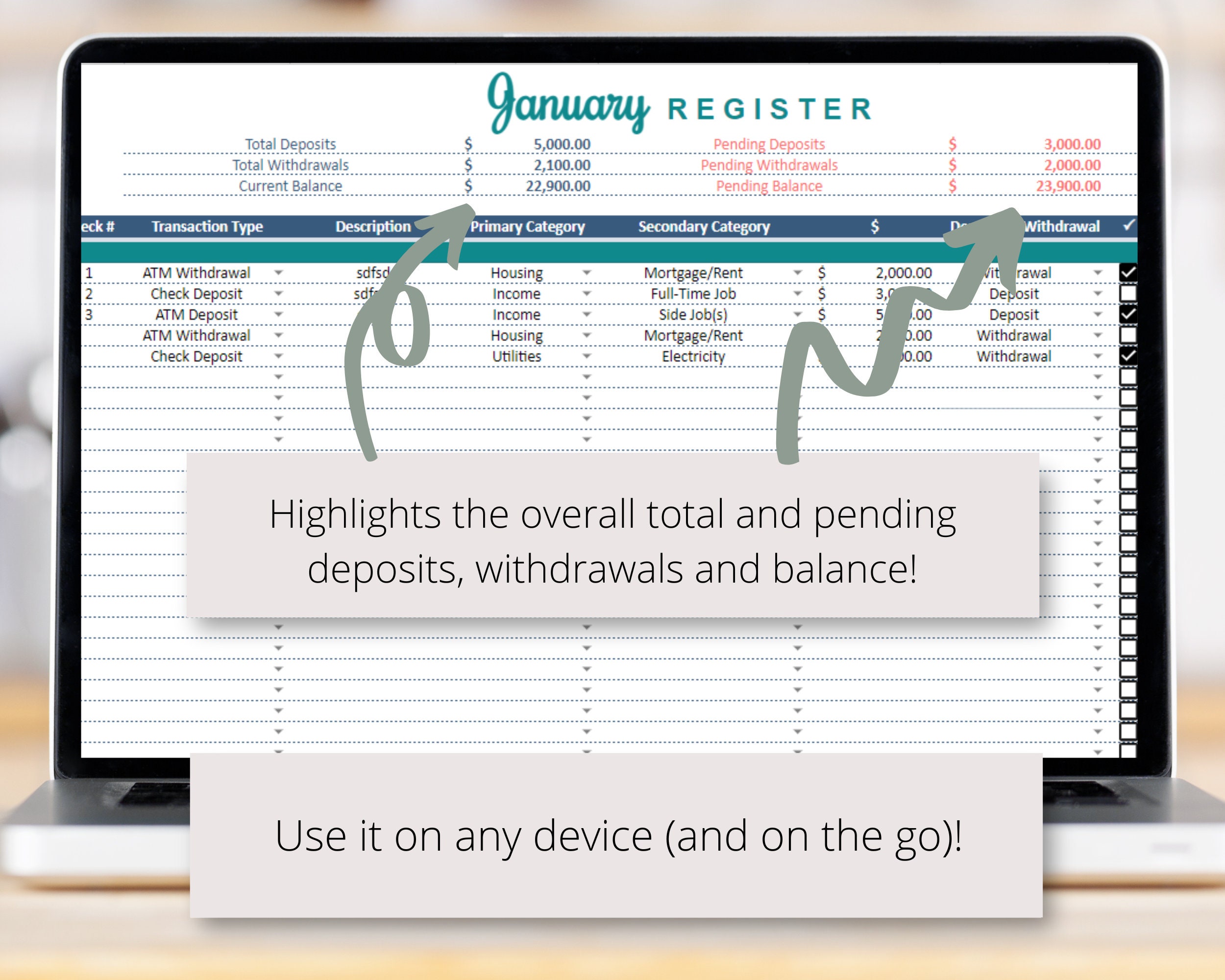 Checkbook Register With Monthly Summary Google Sheets Spreadsheet ...