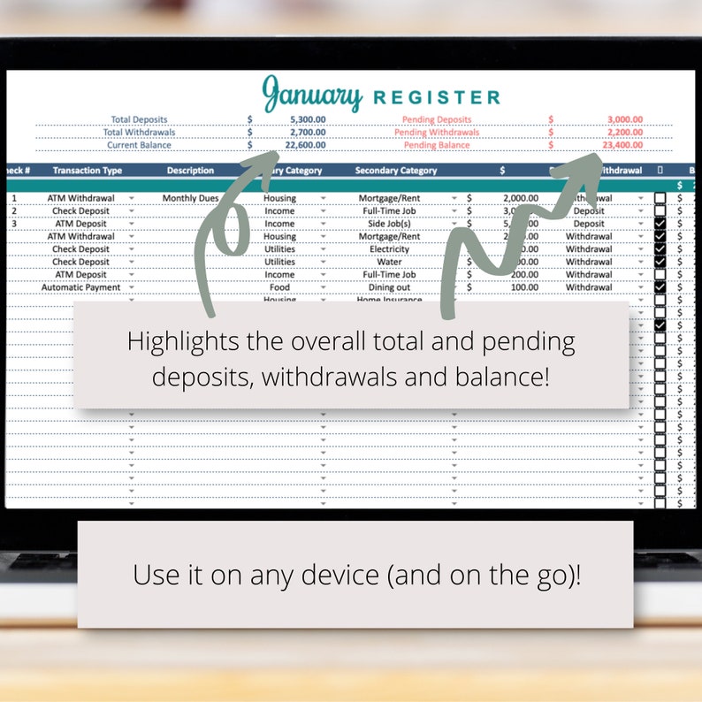 2 Checkbook Registers With Monthly and Annual Summaries Google Sheets ...