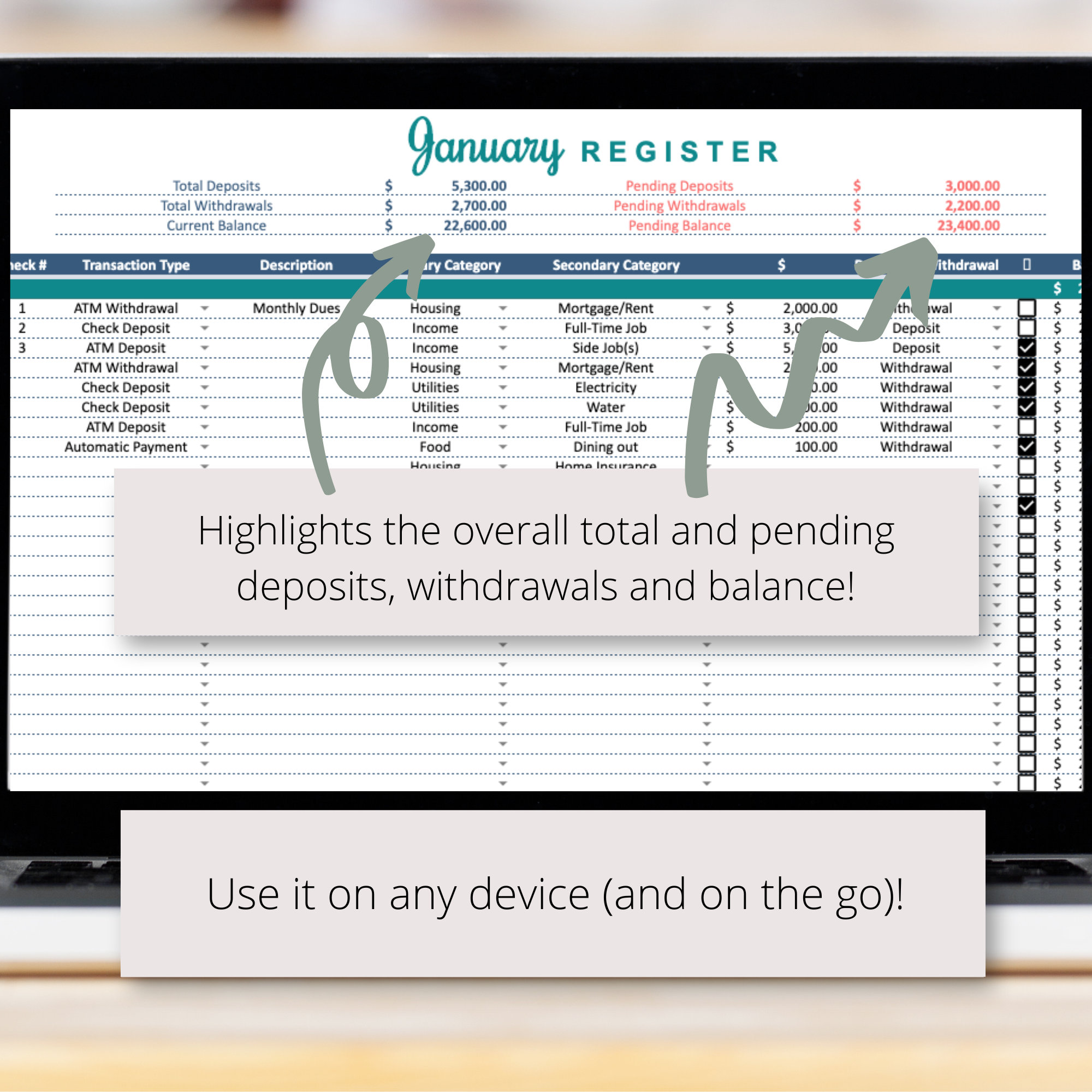 2 Checkbook Registers With Monthly and Annual Summaries Google Sheets ...
