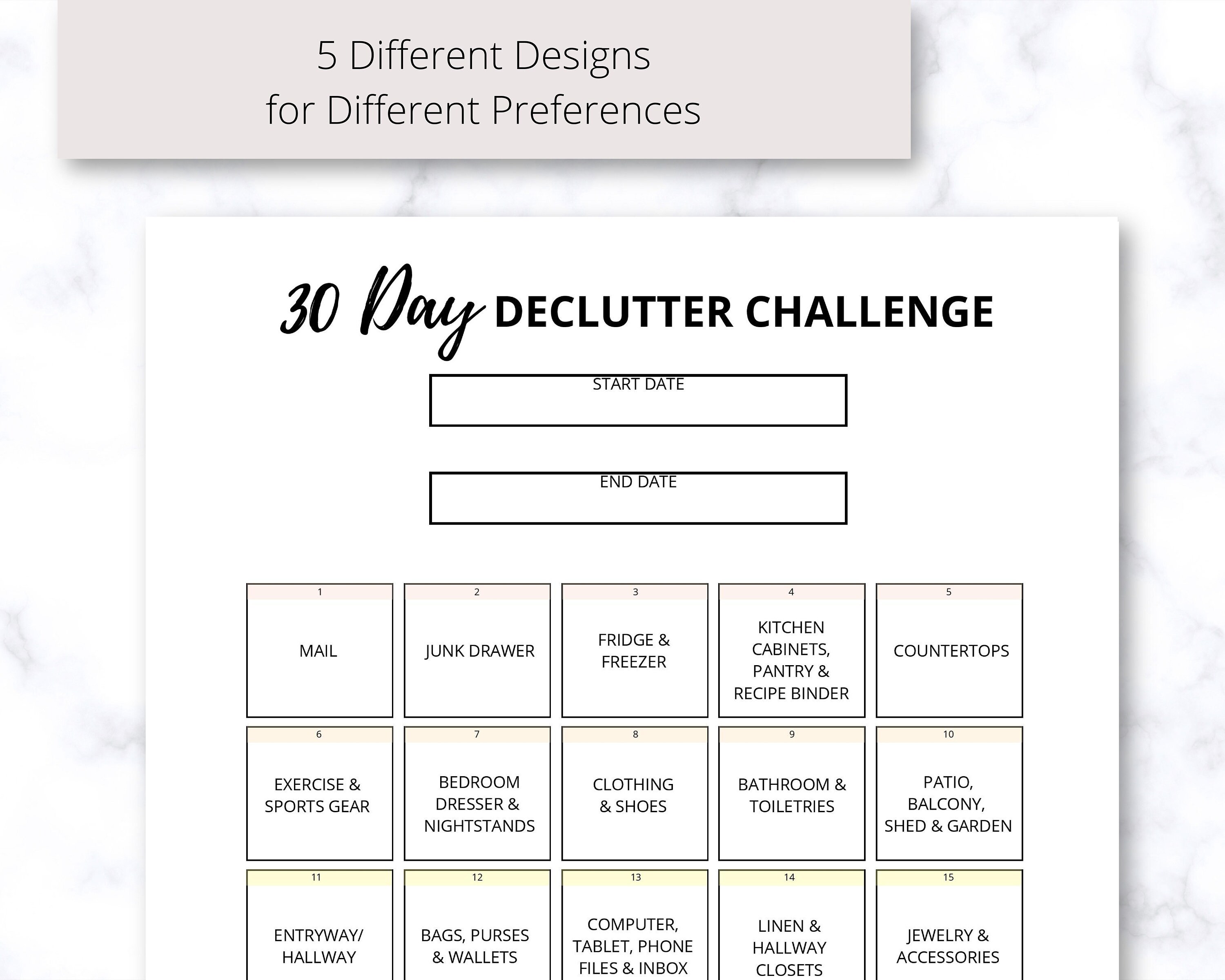 30 Day Declutter Challenge Printable, Declutter Tracker Checklist Guide ...