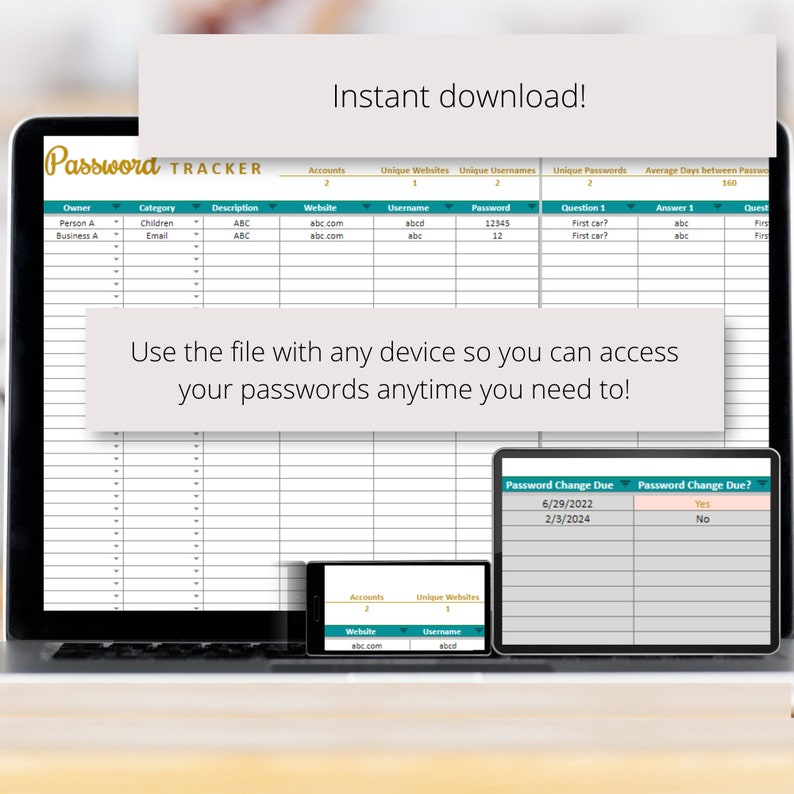 Password Tracker Google Sheets Spreadsheet to Log Logins and Passwords, Password Organizer ...