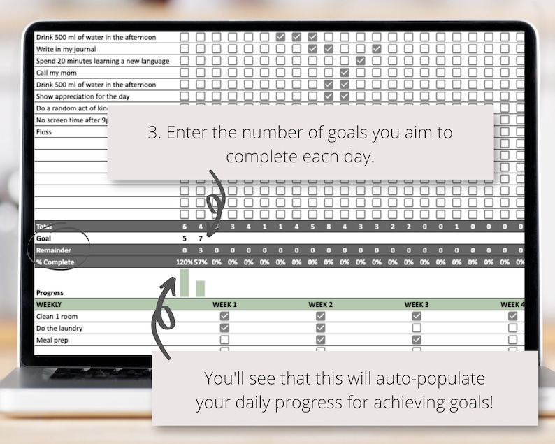 Goal Sheet Planner Google Sheets Spreadsheet for Daily, Weekly ...