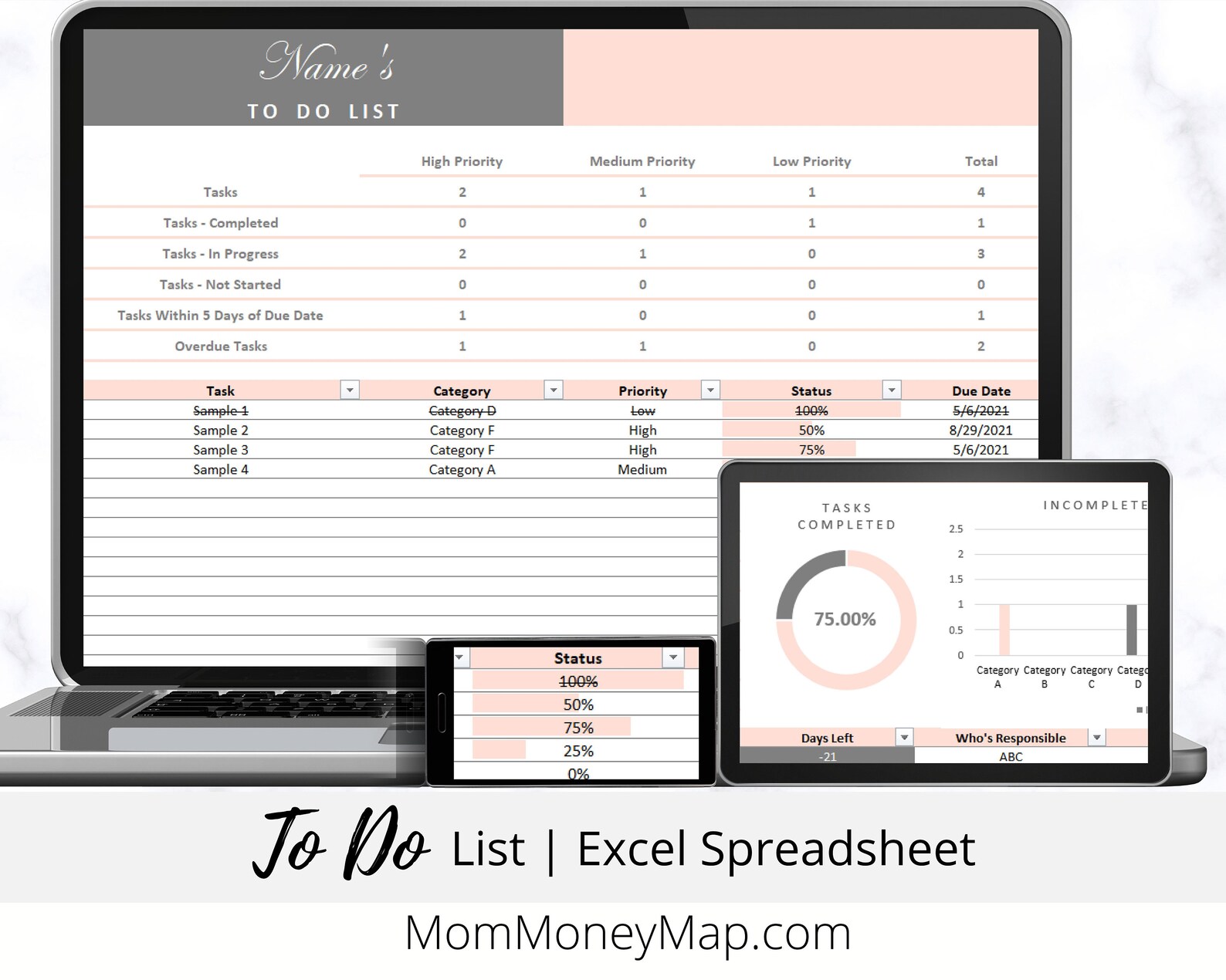 To Do List Excel Spreadsheet Template Track Your Tasks With | Etsy