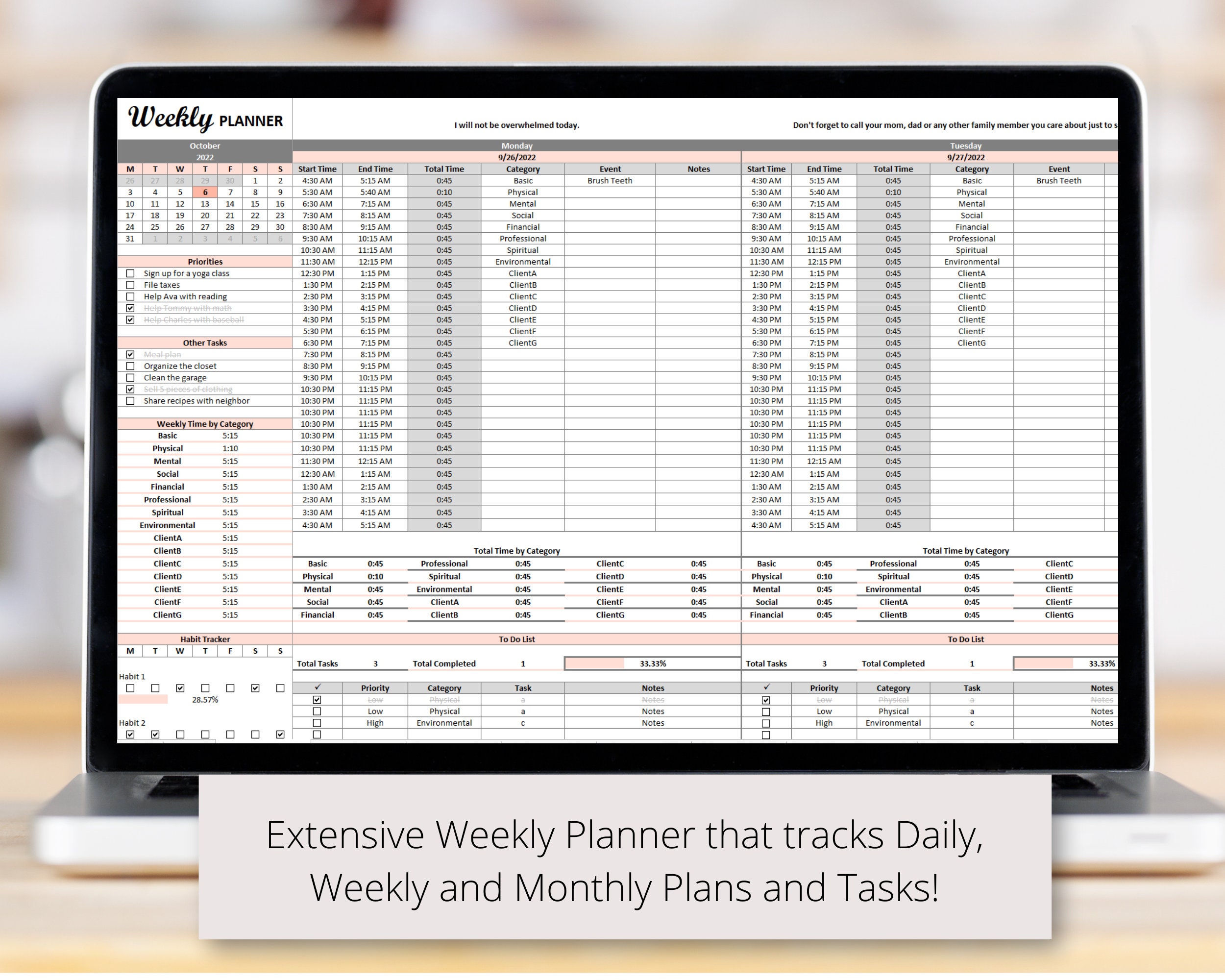 Weekly Schedule Planner Timetable Digital Excel Spreadsheet Template ...