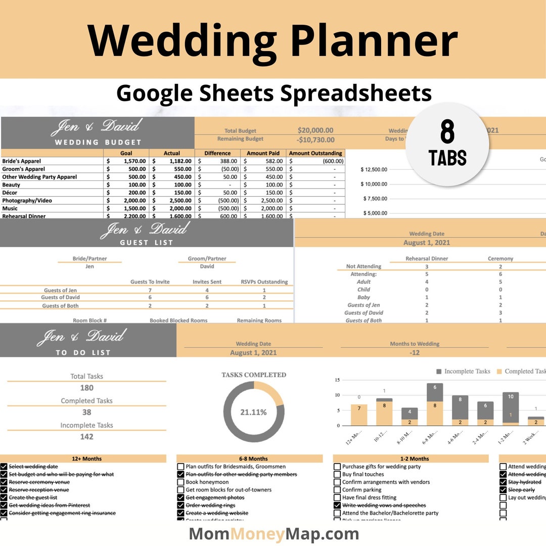 Wedding Spreadsheet Template, Digital Wedding Binder Worksheet ...