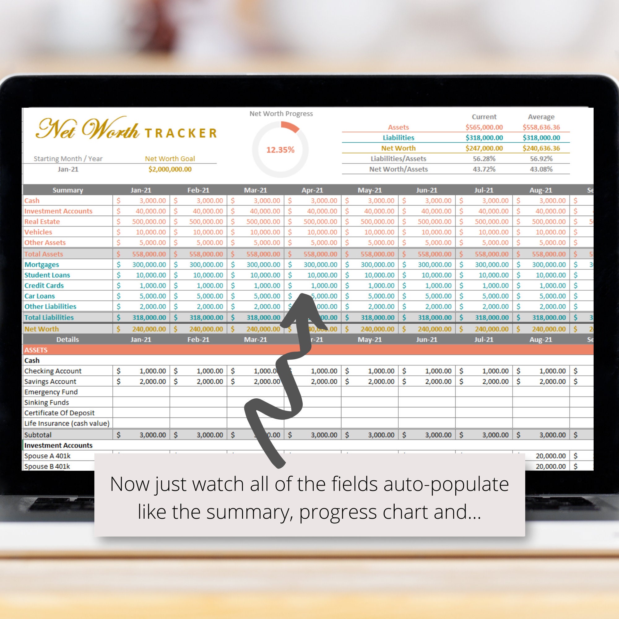 Net Worth Tracker Spreadsheet Template, Financial Net Worth Excel ...