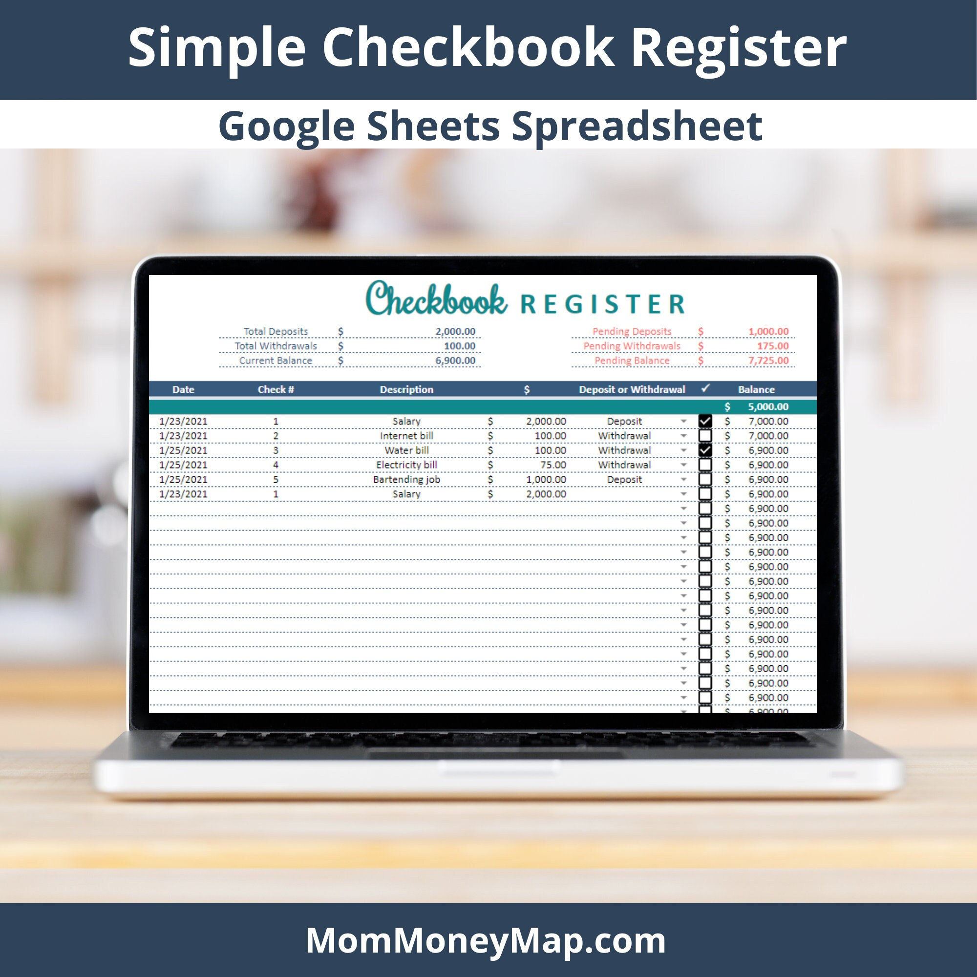 Simple Checkbook Register Google Sheets Spreadsheet, Track Your Bank ...