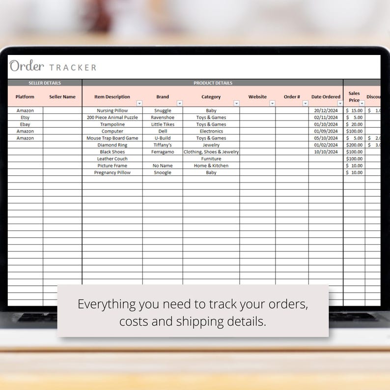 Order Tracker Excel Spreadsheet, Online Shopping Tracker Checklist ...