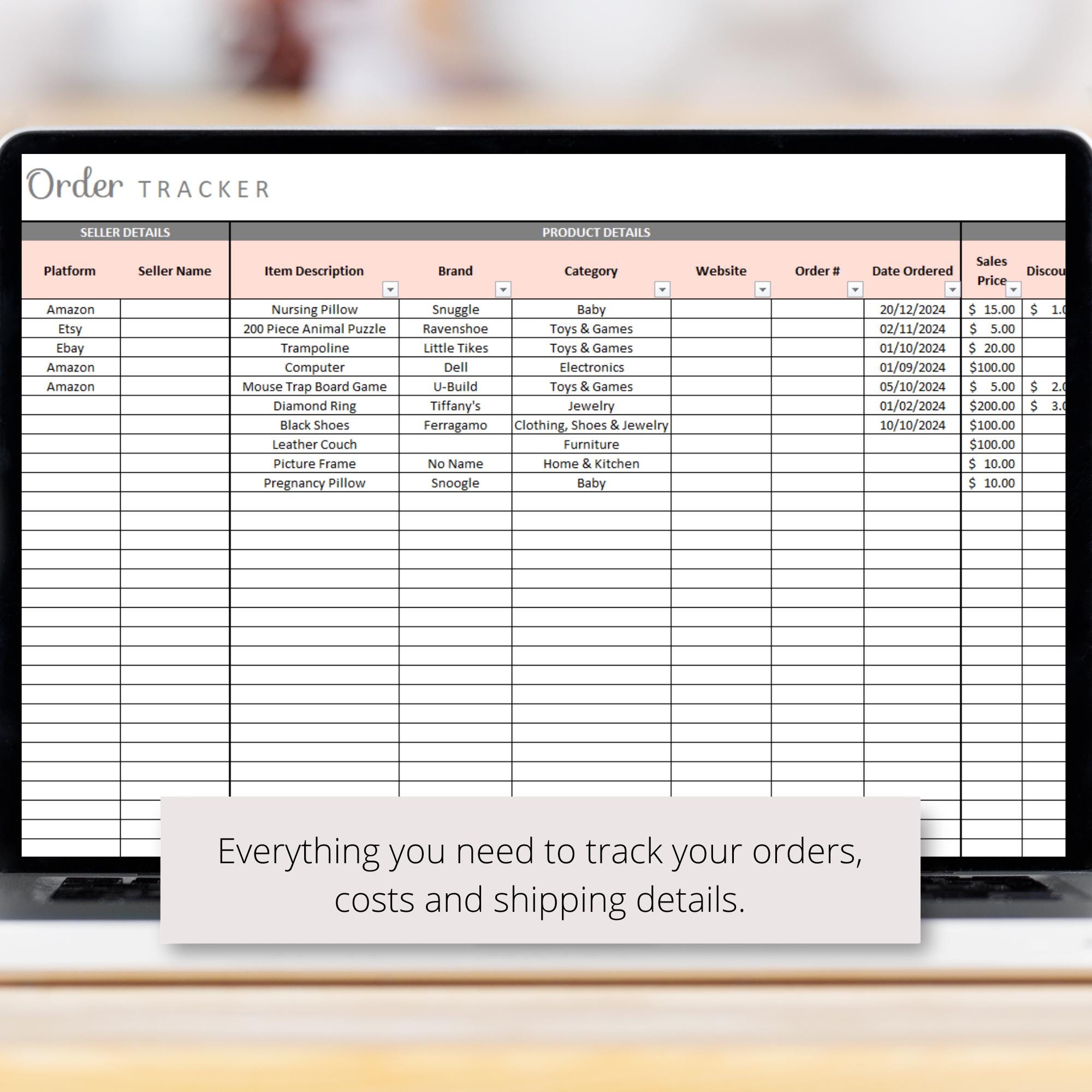 Order Tracker Excel Spreadsheet, Online Shopping Tracker Checklist ...