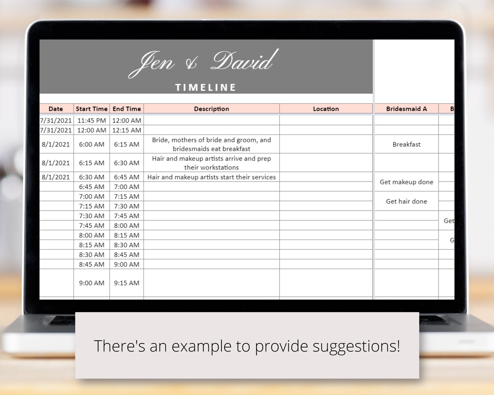 Wedding Day Timeline Schedule Google Sheets Spreadsheet - Etsy