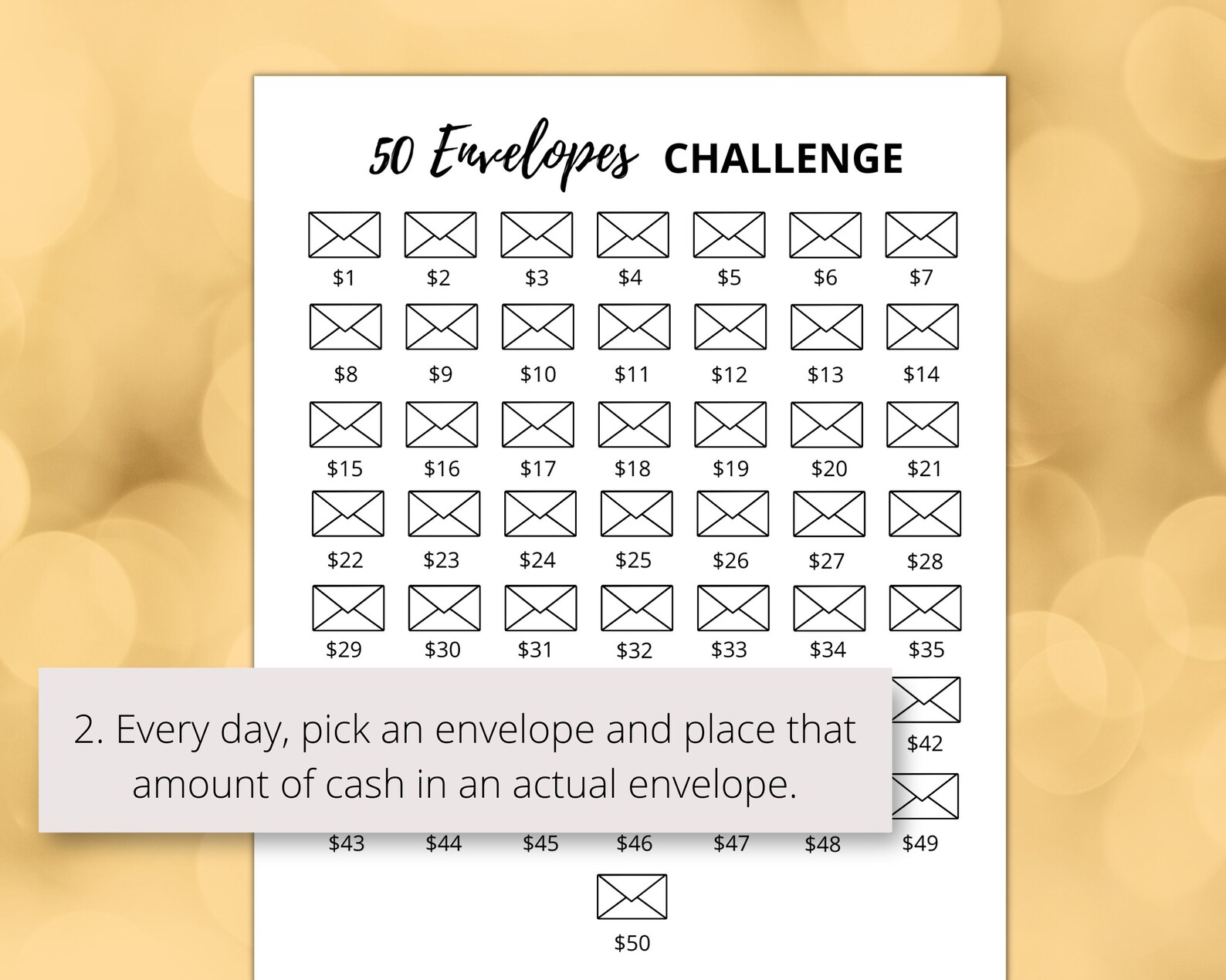 1k Savings Challenge Printable PDF Save 1000 in 50 Days 50 - Etsy