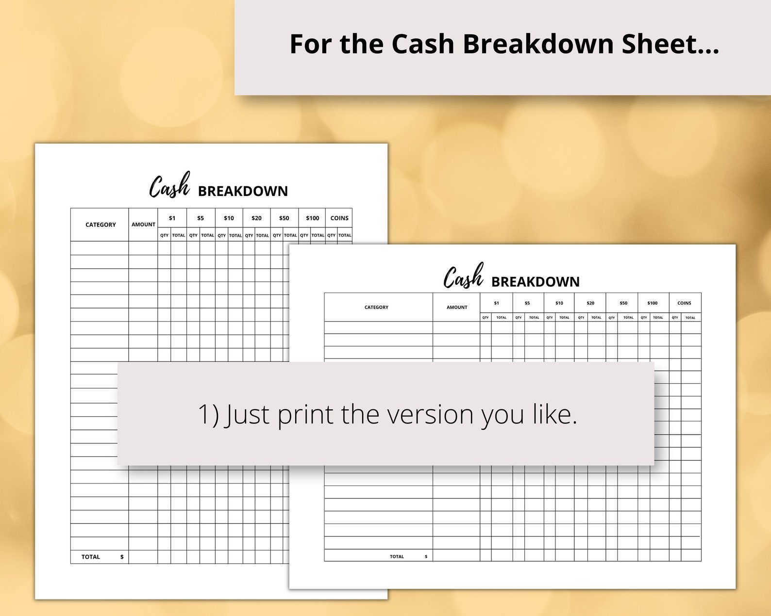 Cash Breakdown Slip and Sheet Bundle Printable PDF, Bank Teller Cash ...