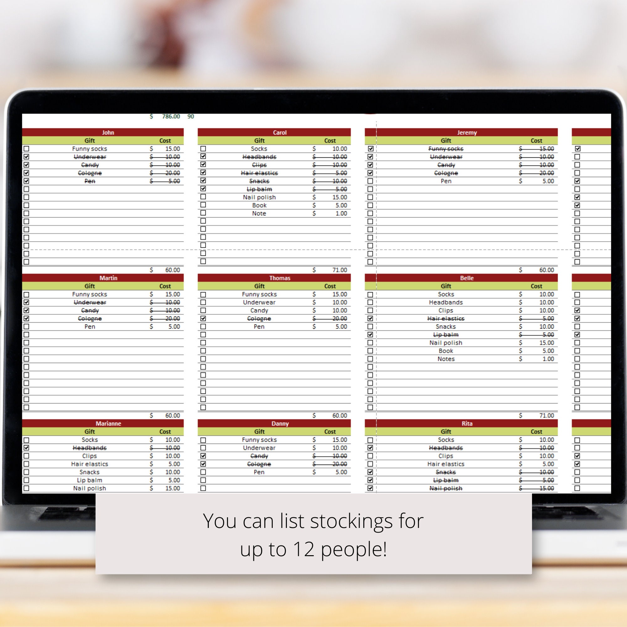 Christmas Stocking Stuffer List Excel Spreadsheet Template, Christmas ...