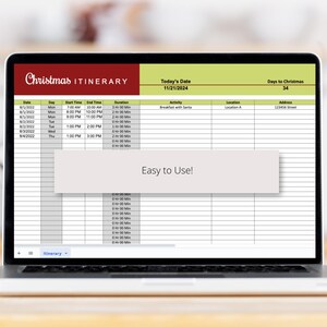 Christmas Itinerary Google Sheets Spreadsheet Template, Christmas ...
