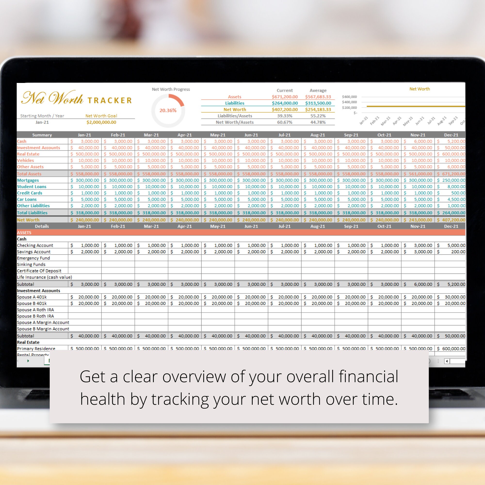Net Worth Tracker Spreadsheet Template, Financial Net Worth Excel ...