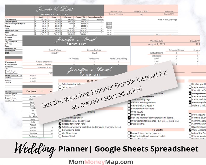 Wedding To Do List Google Sheets Spreadsheet Wedding Planner Etsy