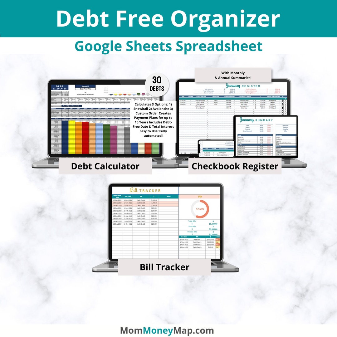 Debt Free Organizer Google Sheets Spreadsheet Template, Debt Free ...