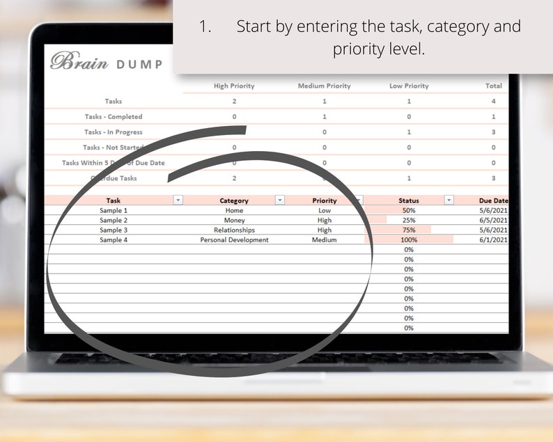 Brain Dump Excel Spreadsheet Template Track and Organize - Etsy