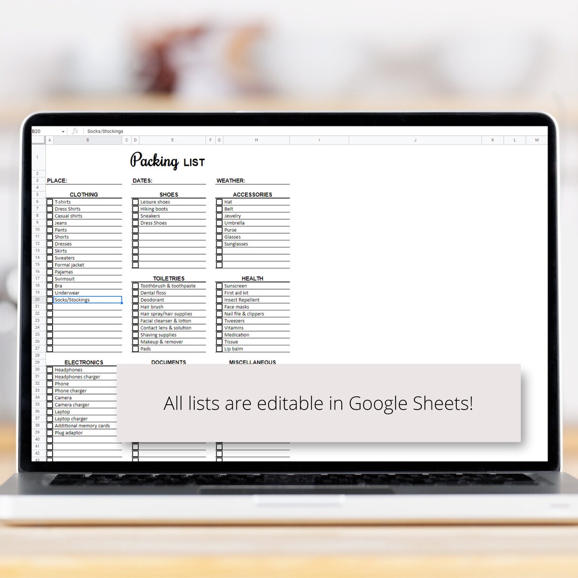 Blank Packing List Printable PDF for Travel, Editable Vacation Packing ...