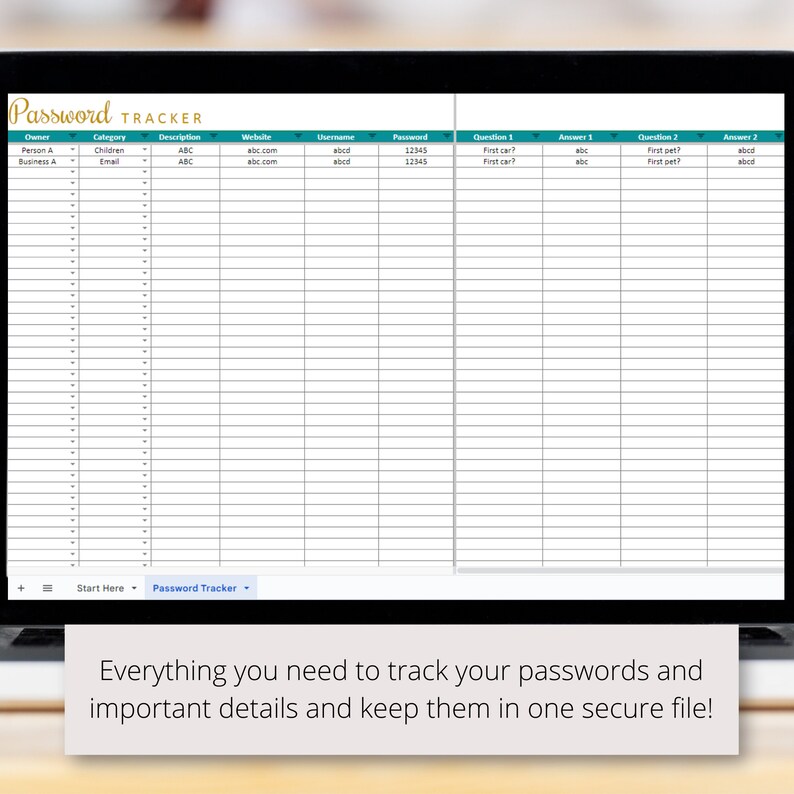 Password Tracker Google Sheets Spreadsheet to Log Logins and Passwords, Password Organizer ...