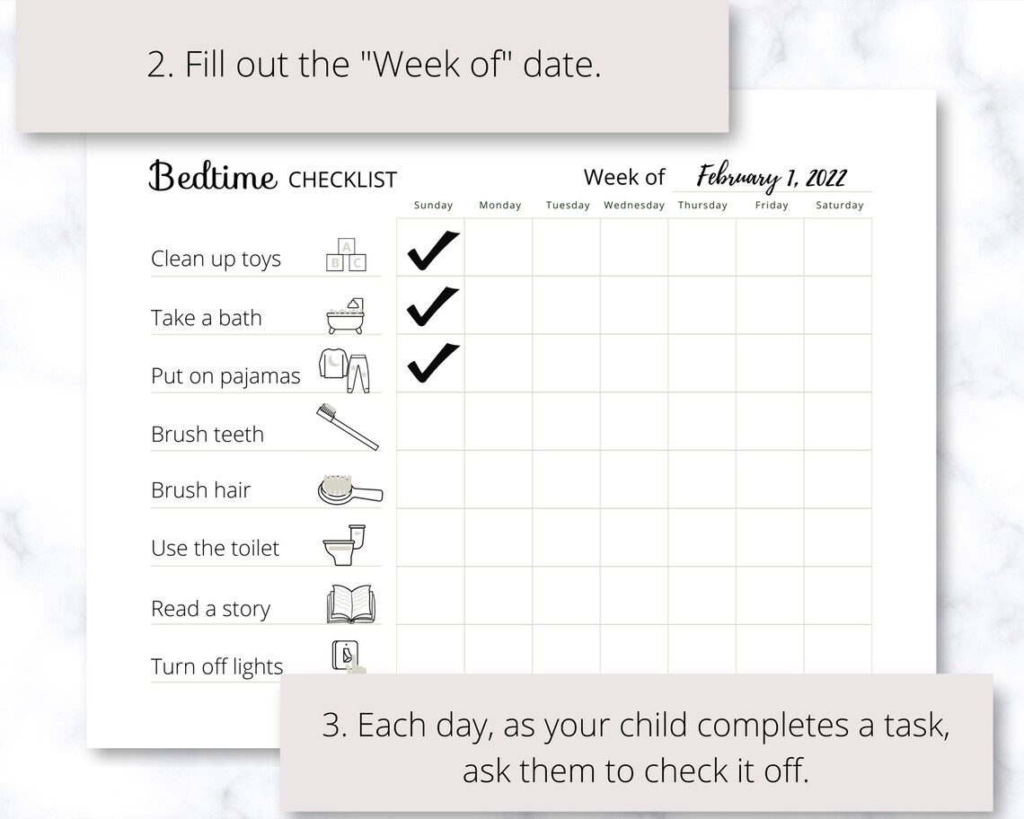 Kids Bedtime Routine Chart Checklist Printable - Etsy