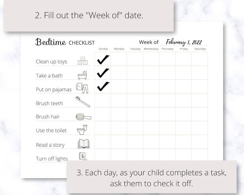 Kids Bedtime Routine Chart Checklist Printable, Evening/nighttime ...