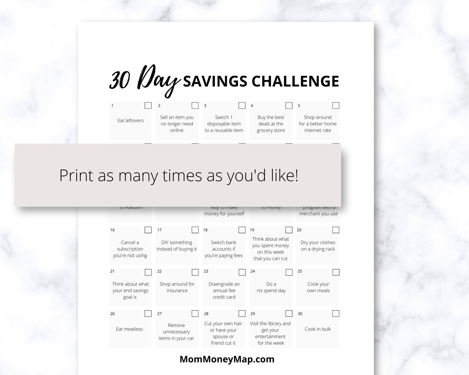 30 Day Savings Challenge Printable PDF, 30 Day Money Challenge, Money ...