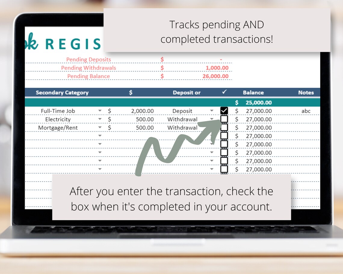 Checkbook Register Google Sheets Spreadsheet | Track Your Bank Accounts ...