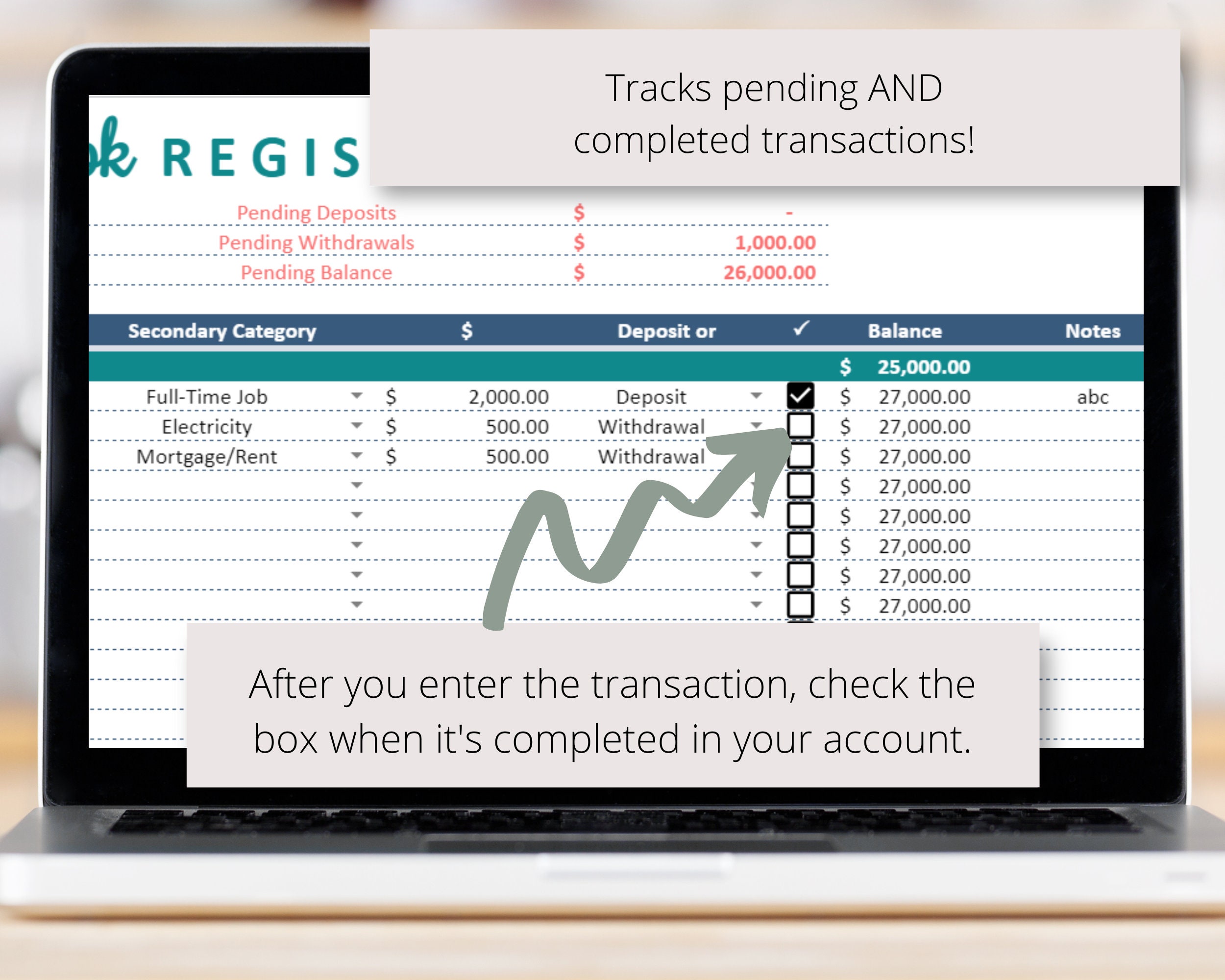 Checkbook Register Google Sheets Spreadsheet | Track Your Bank Accounts ...