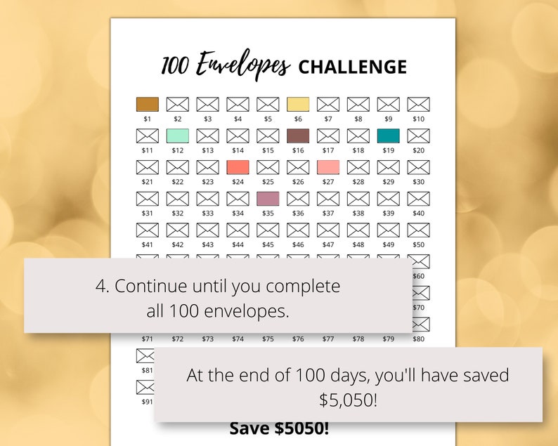 5k Savings Challenge Printable PDF Save 5000 in 100 Days 100 - Etsy