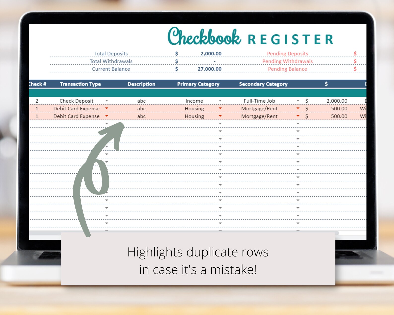 Checkbook Register Google Sheets Spreadsheet | Track Your Bank Accounts ...