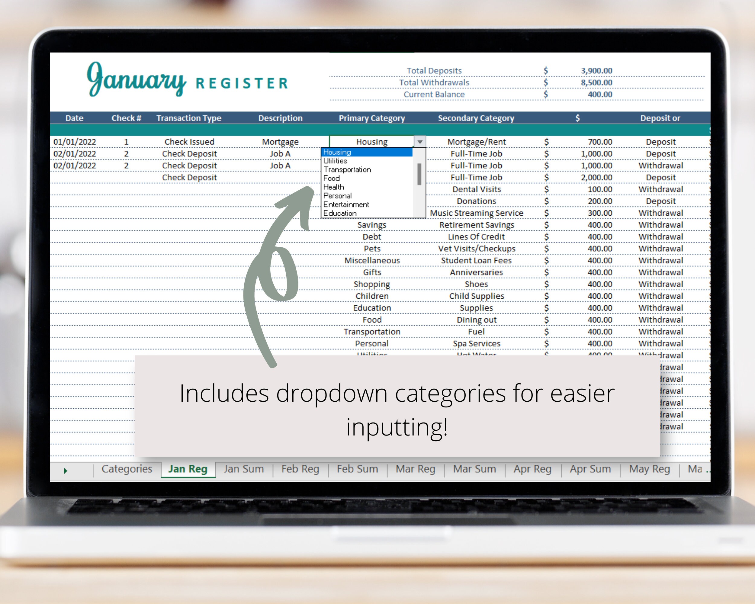 Bank Transactions Register With Monthly & Annual Summaries Excel ...