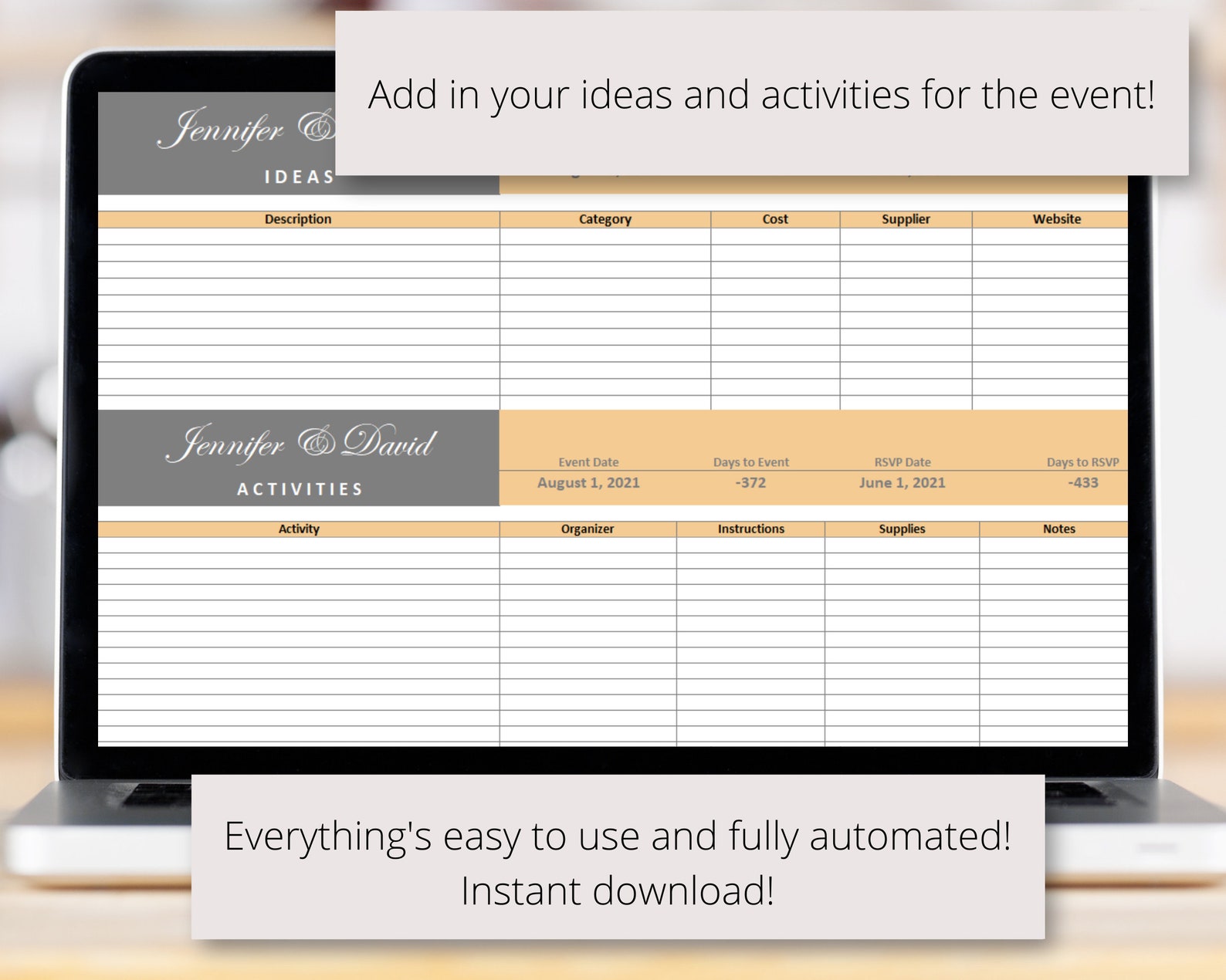 Wedding Planning Excel Spreadsheet Template Wedding Planning - Etsy