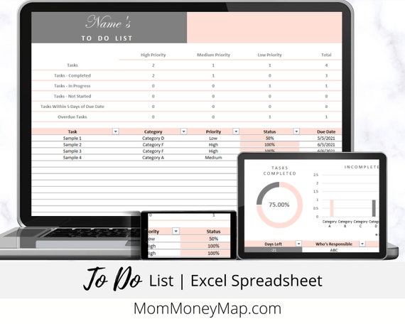 To Do List Excel Spreadsheet Template Track Your Tasks With | Etsy