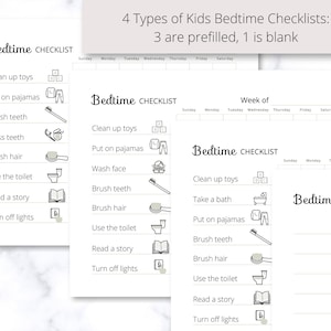 Kids Bedtime Routine Chart Checklist Printable, Evening/nighttime ...