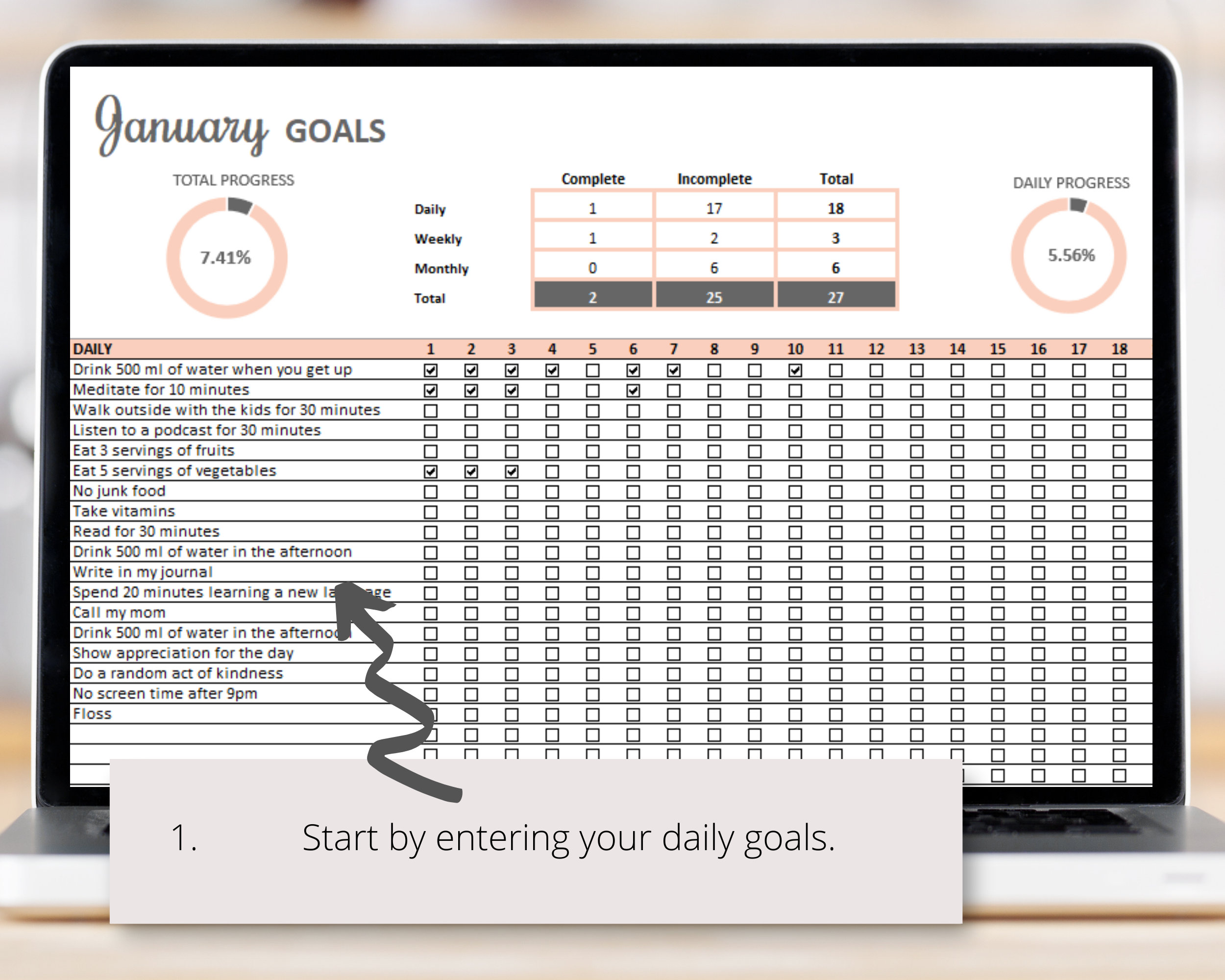Goal Setting Planner Editable Template Digital Fillable Excel ...