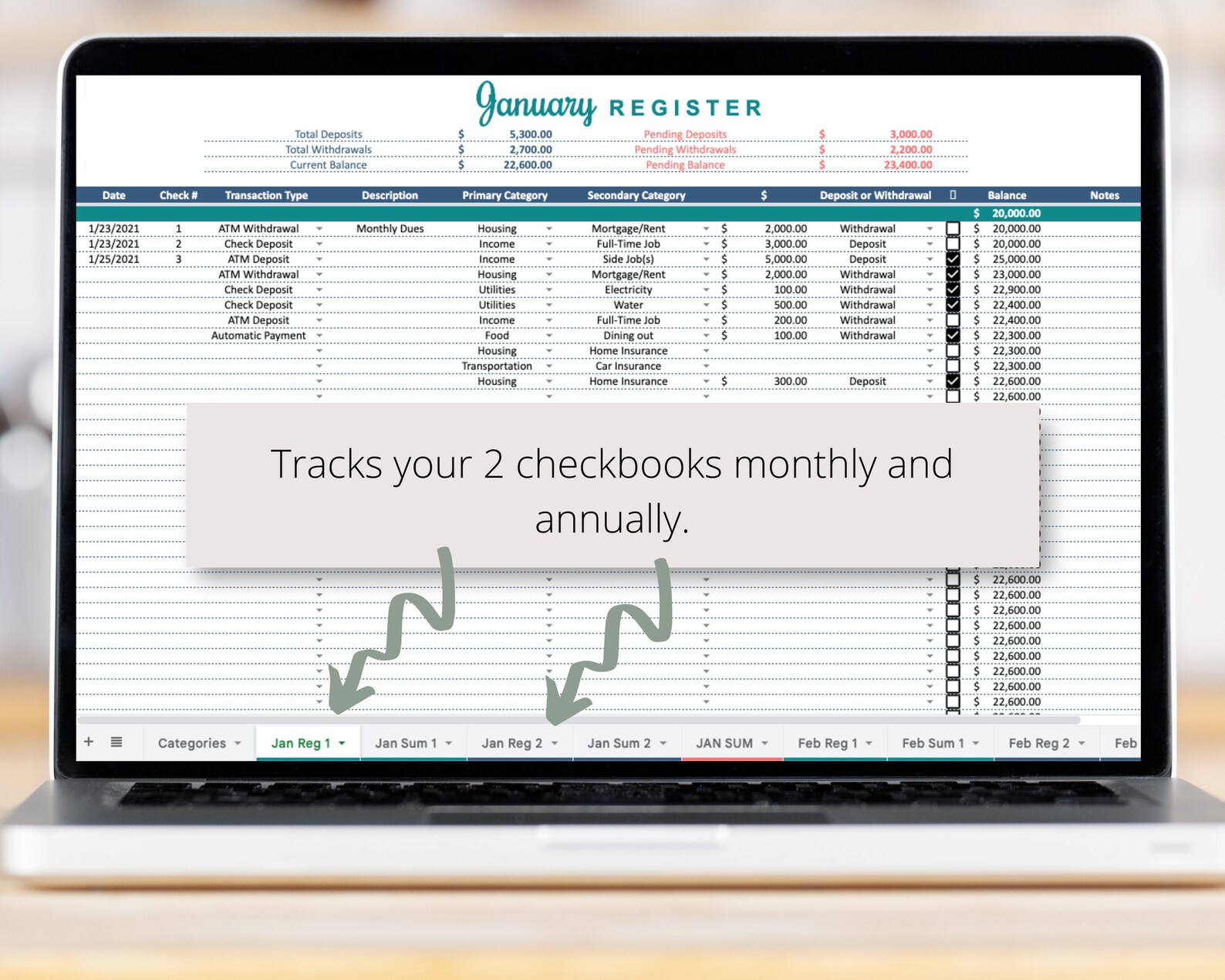 2 Checkbook Registers With Monthly and Annual Summaries Google - Etsy