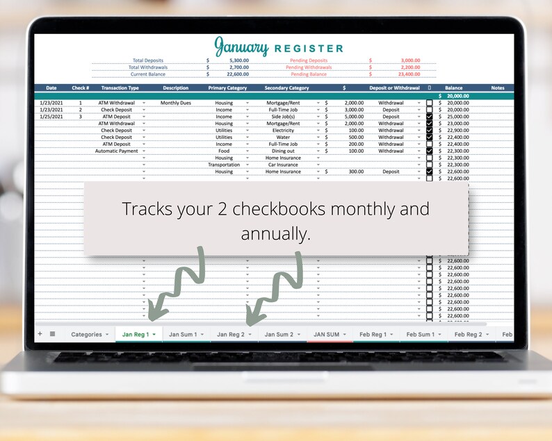 2 Checkbook Registers With Monthly and Annual Summaries Google - Etsy