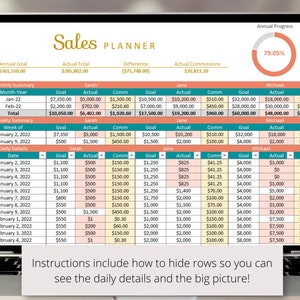 Sales Planner Excel Spreadsheet Template, Sales Report to Track Daily ...
