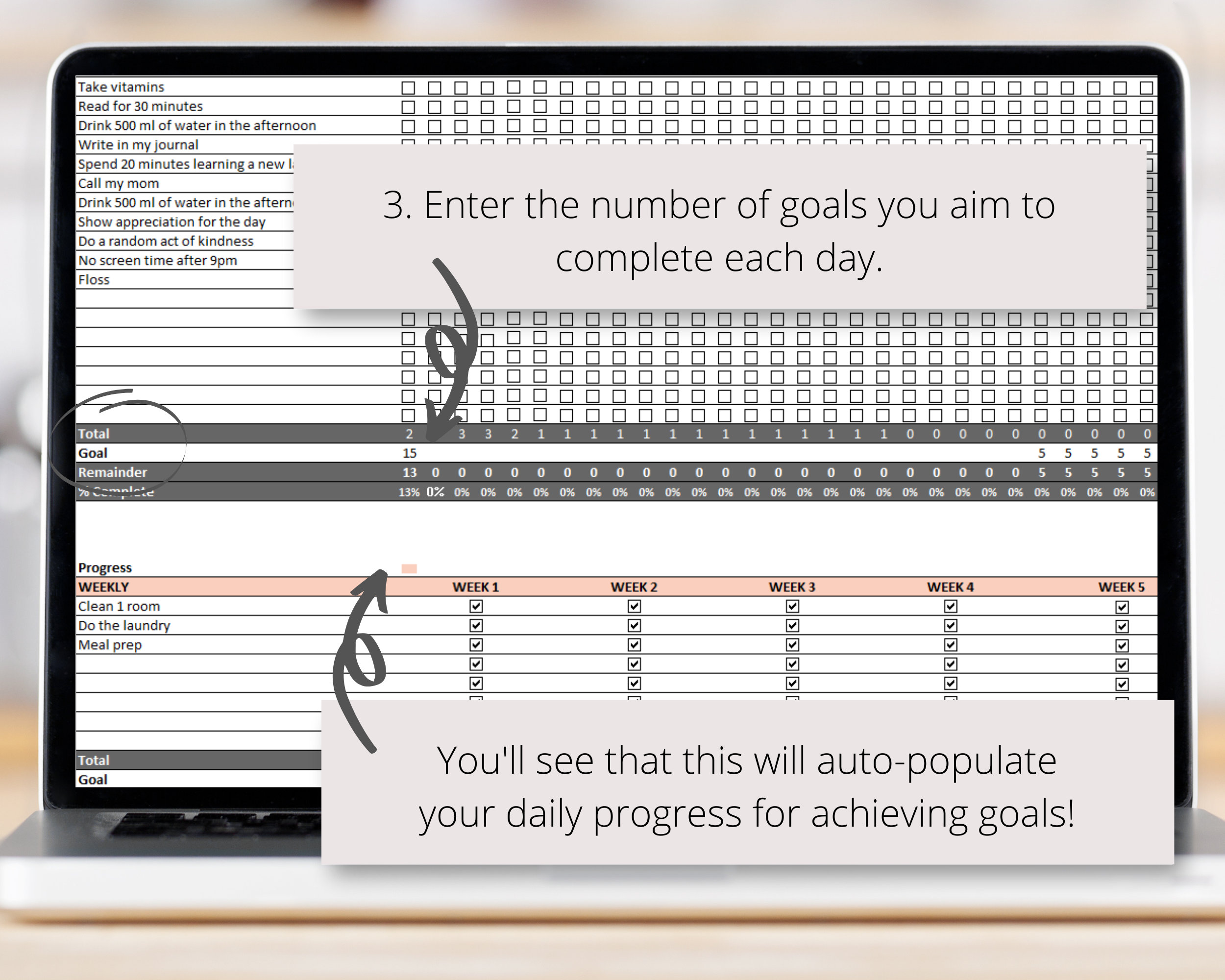Goal Setting Planner Editable Template Digital Fillable Excel ...