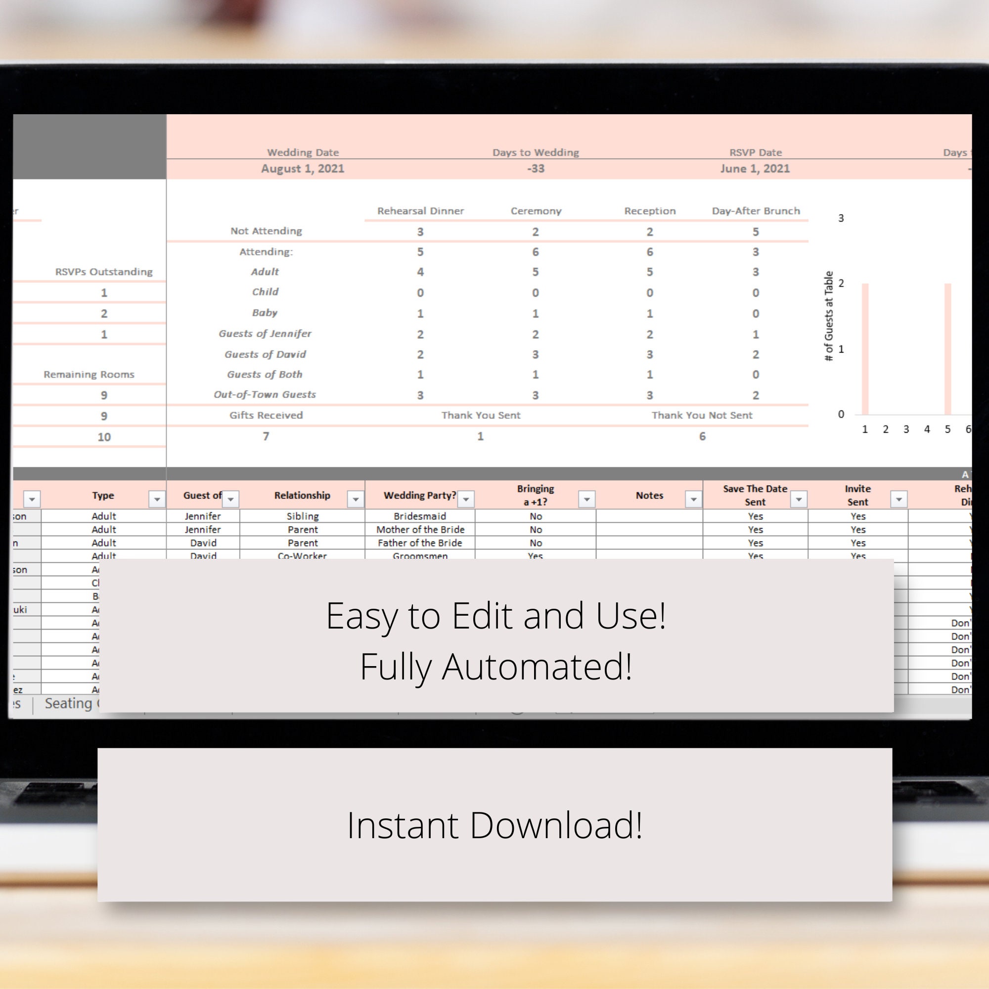 Wedding Guest List Tracker Template Excel Spreadsheet Track Invitations ...
