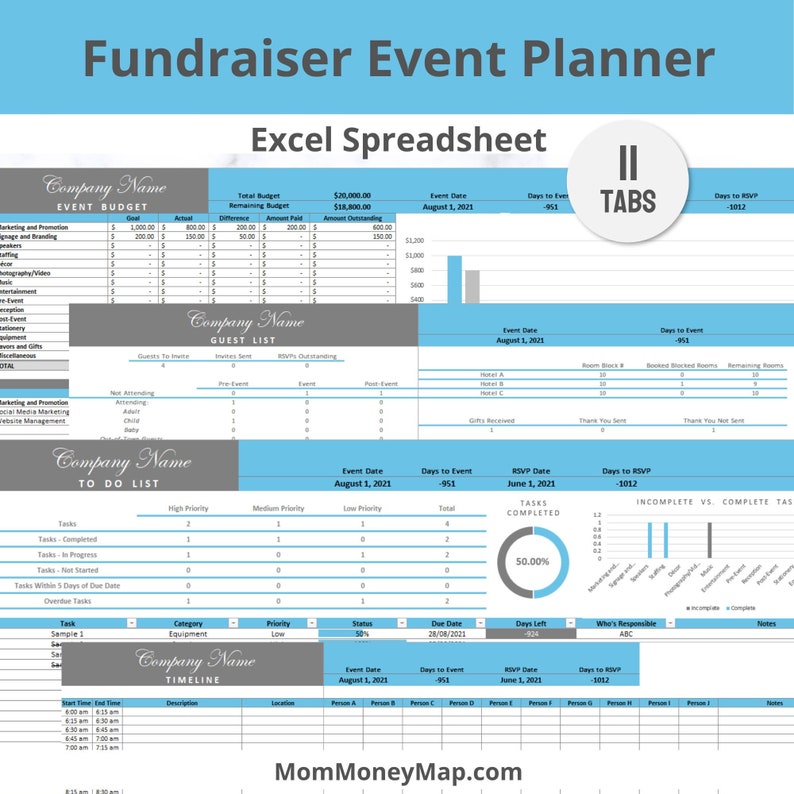 Fundraiser Event Planner Digital Excel Spreadsheet Template for ...