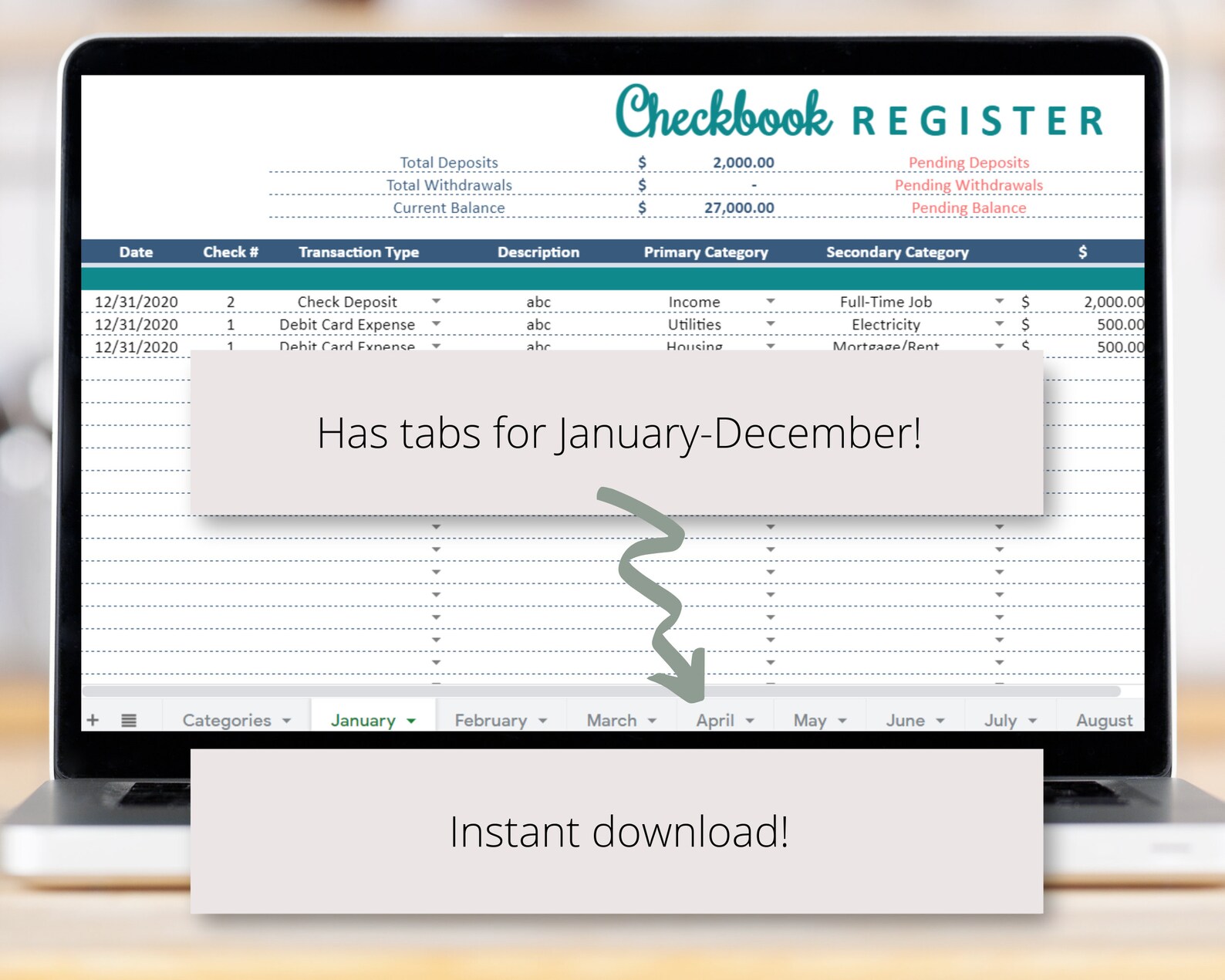 Checkbook Register Google Sheets Spreadsheet | Track Your Bank Accounts ...