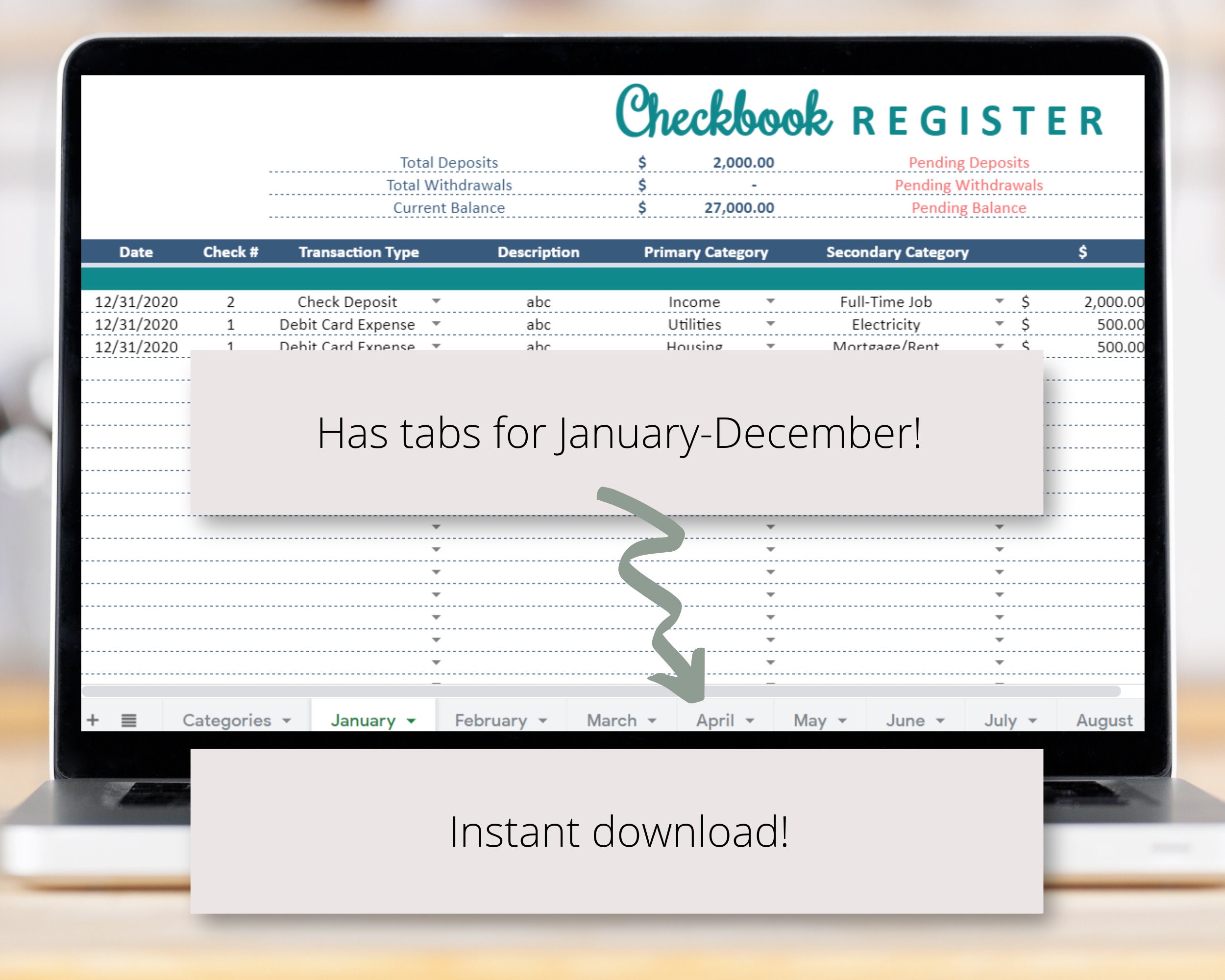 Checkbook Register Google Sheets Spreadsheet | Track Your Bank Accounts ...