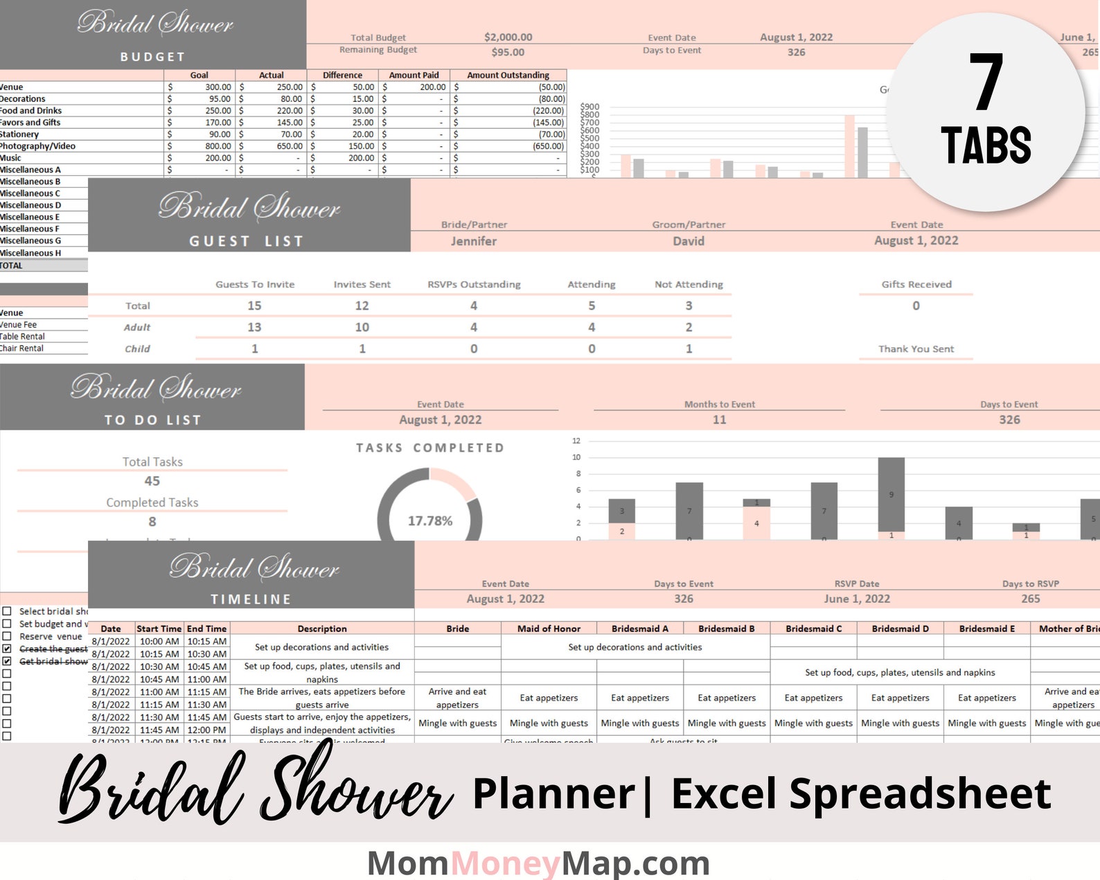 Bridal Shower Planner Excel Spreadsheet Template Bridal - Etsy