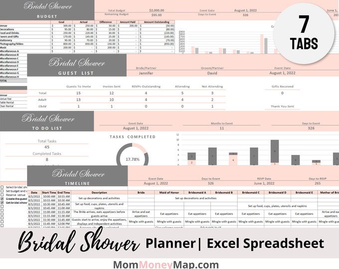 Bridal Shower Planner Excel Spreadsheet Template Bridal - Etsy